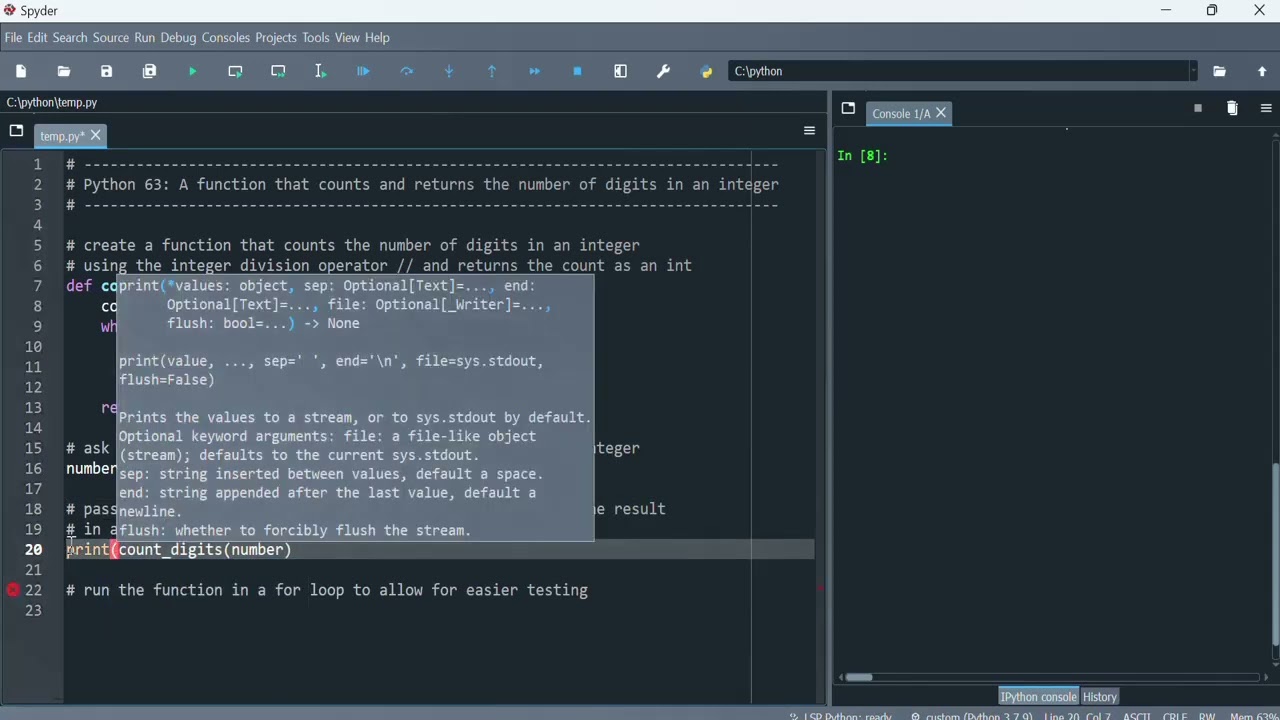 Python 63: A function that counts and returns the number of digits in an integer