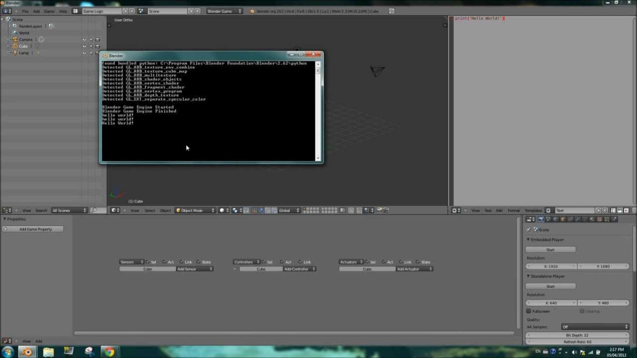 [HD] Blender 2.6 Game Engine Python Scripting Tutorial - The Basics