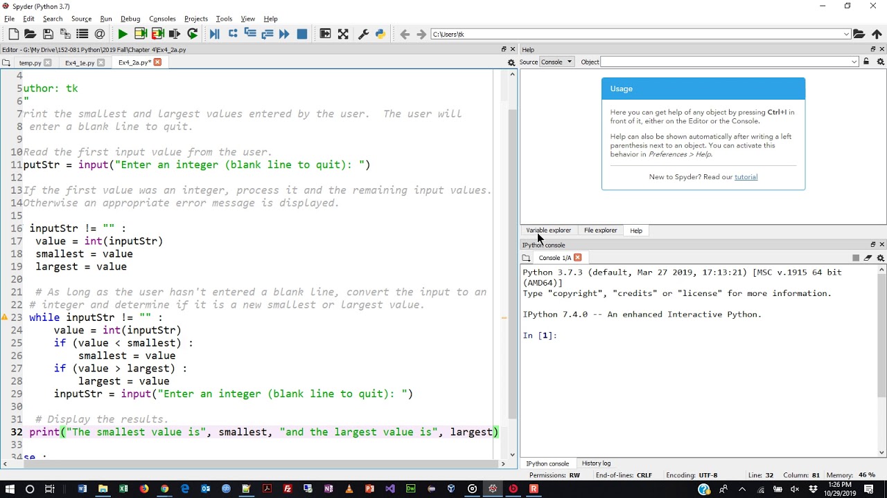 Programming in Python - Chapter 4 Exercises Part 2 - Fall 2019