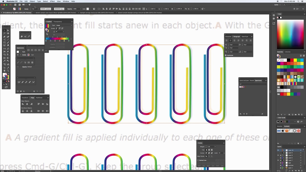 Spreading a single gradient across multiple objects