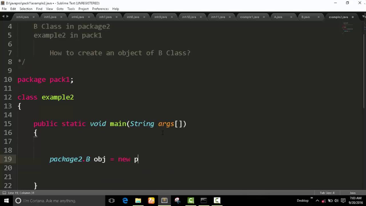 How to create inheritance in different Package : Java Program