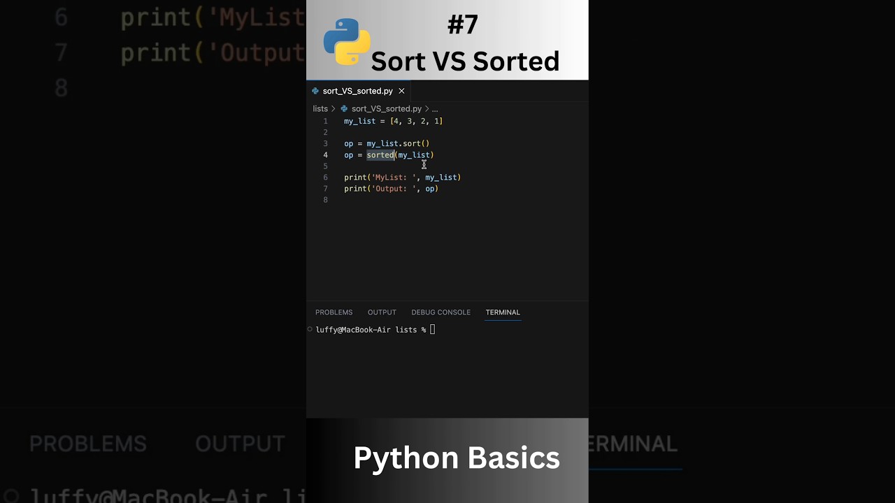 #07 | Python Sort VS Sorted #python #programming #sort #shorts  #interview