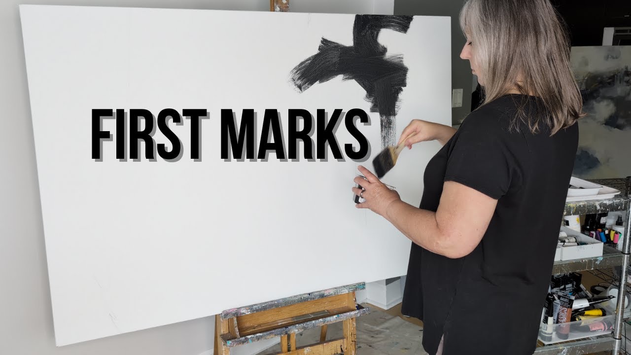 How I Start a Large Black & White Abstract Painting (First Marks)