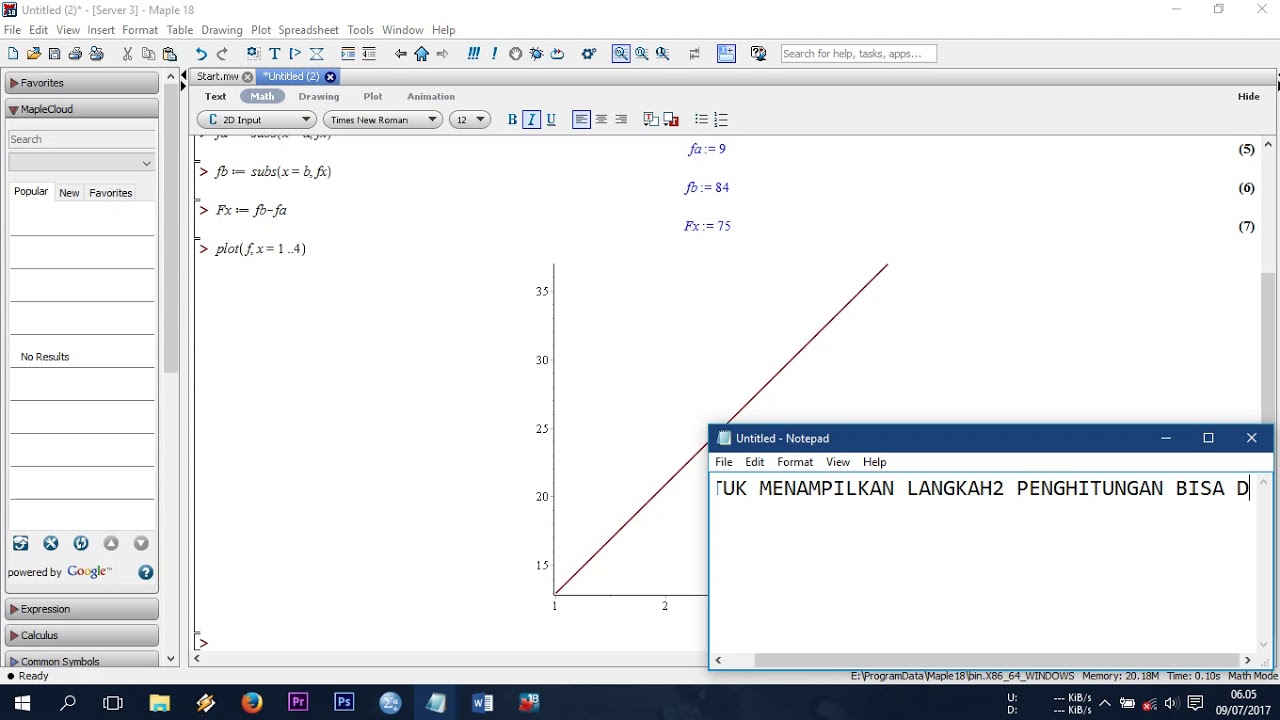 Cara Mengerjakan Kalkulus Menghitung Luas Area yang Dibatasi Kurva Dengan Aplikasi Maple