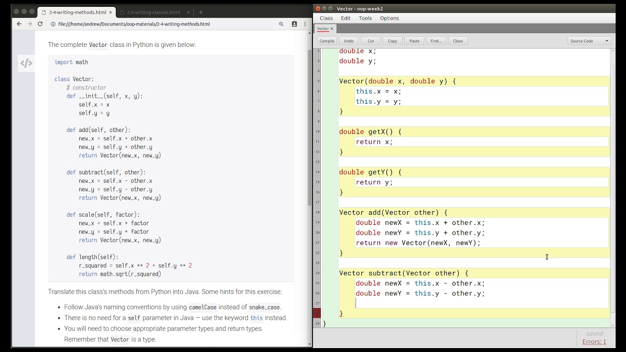 Java: writing a Vector class
