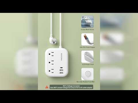 Review: European Travel Plug Adapter, ROOTOMA 6ft International Power Strip 3 American Outlets...