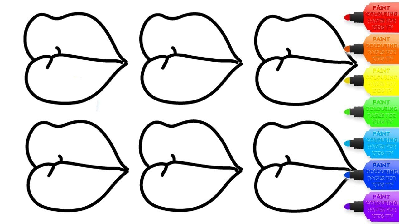 How to draw lips coloring page for kids I learn coloring book with lips
