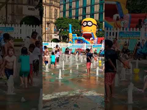 kids having fun with water fountains #short #fun .