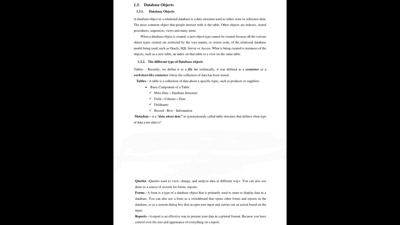 Unit one Create database objects # section 3 Database objects 