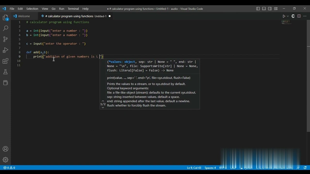 Calculator program in Python using functions