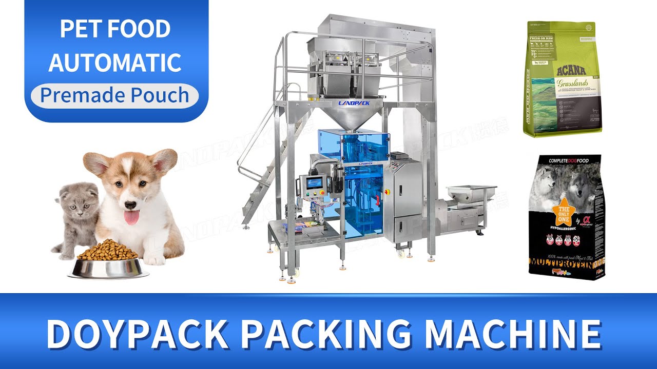 Automatic Mini Doypack Premade Pouch 2 Heads Linear Weigher Packing Machine For Pet Food