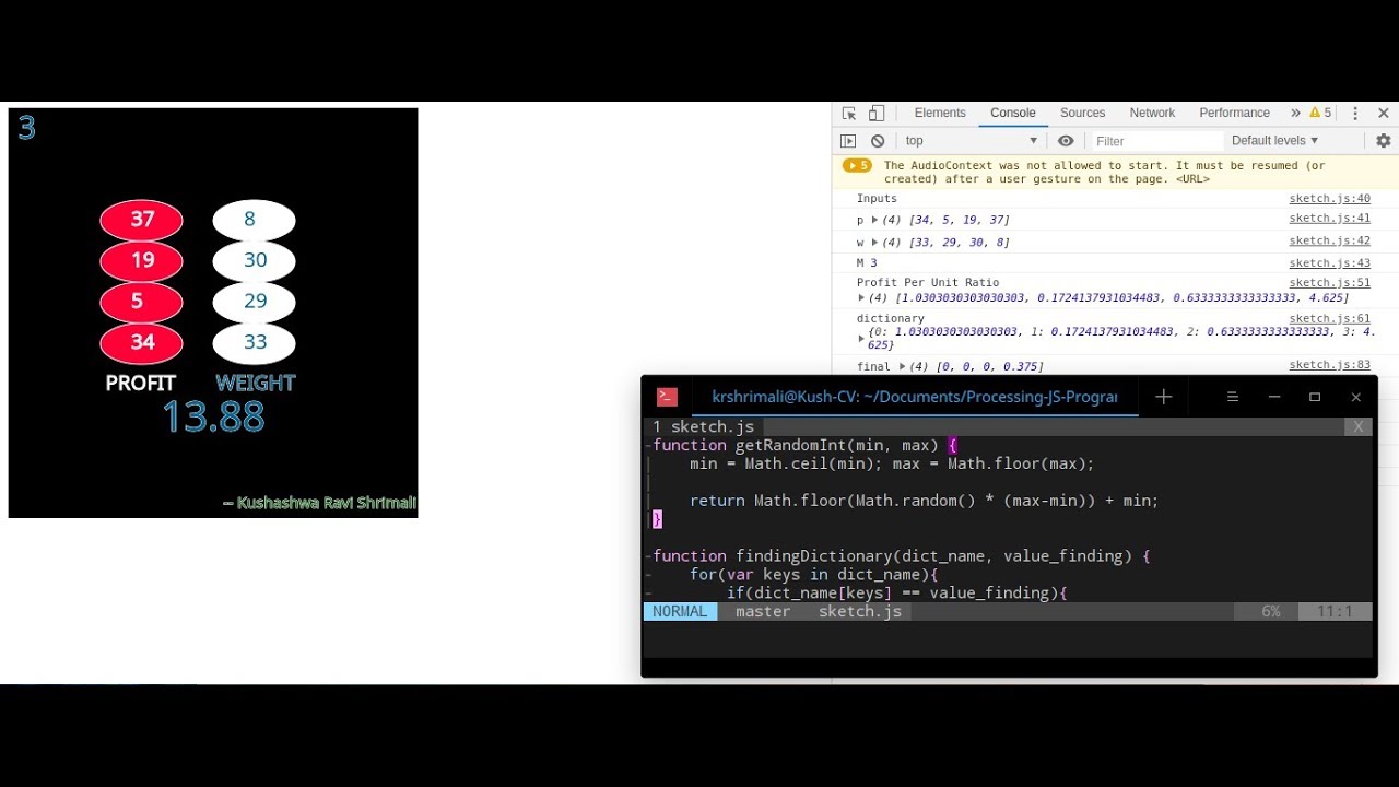 Knapsack Problem using JavaScript (P5 JS) - ONLY DEMO!!