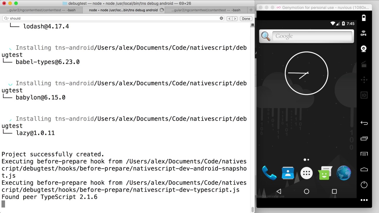 tns cli 2.5.0 debug issue https://github.com/NativeScript/nativescript-cli/issues/2542