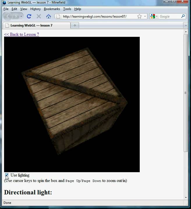 WebGL tutorial, lesson 7 - simple directional and ambient lighting