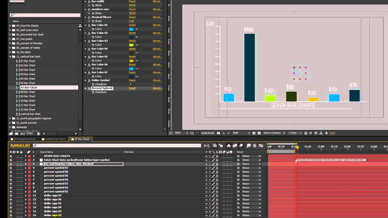 Infographics After Effects Template- Vertical Bar Chart tutorial