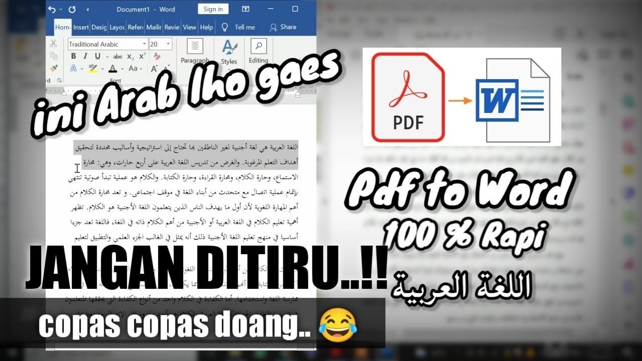 Mengubah pdf Bahasa Arab ke word 100% tanpa rusak kebalik-balik langsung Copas