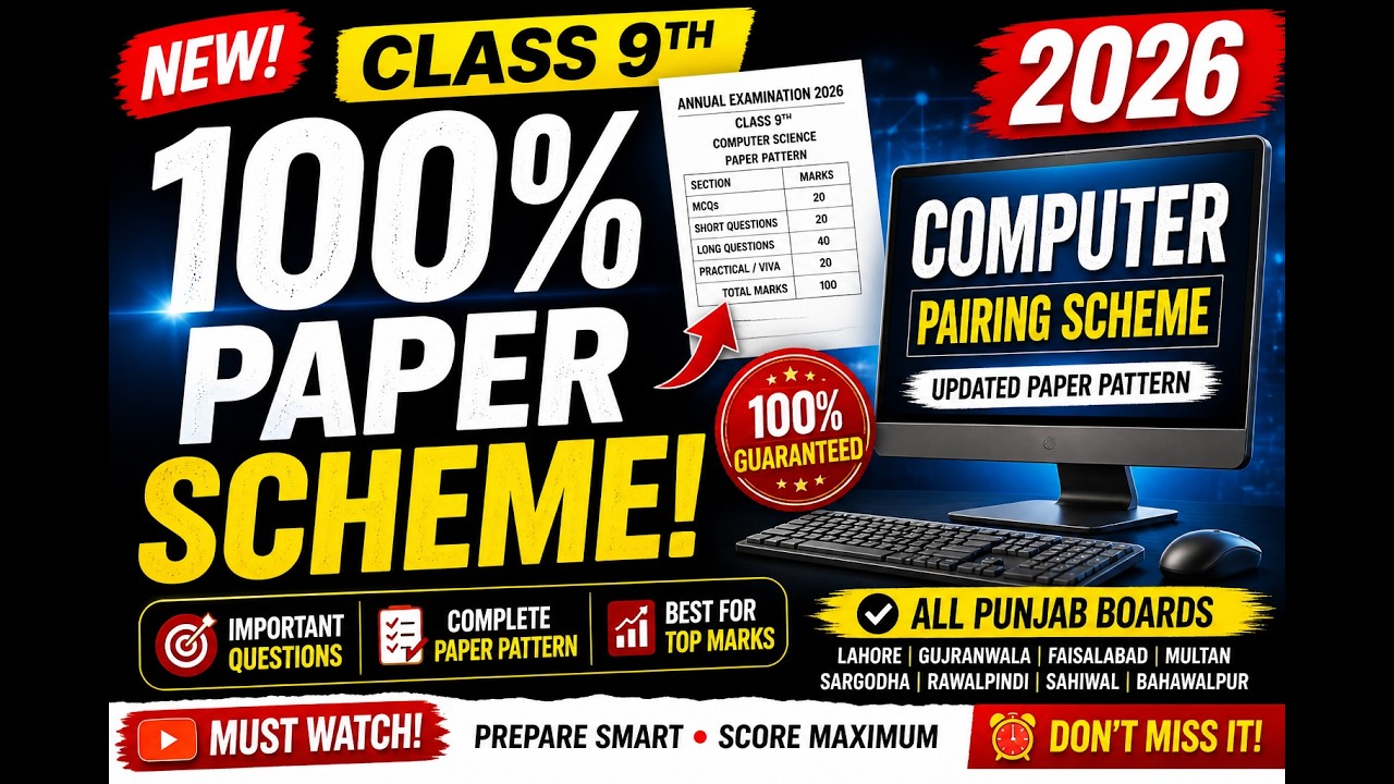 Class 9 Computer Pairing Scheme 2026 | New Paper Pattern Punjab Boards | 9th Computer Guess Paper
