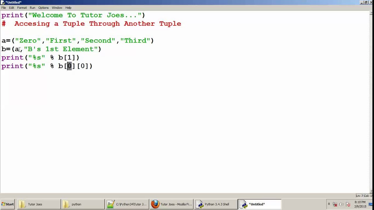 Python Tutorial :  Accessing a Tuple Through Another Tuple In Python Tamil Prat-10