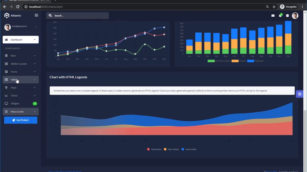 Django Dashboard Atlantis Dark - Admin Panel coded in Django | AppSeed