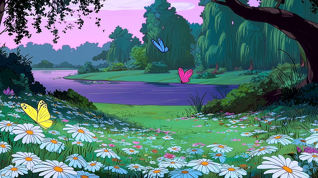 Disney Oldies Echoing from Another Room on a Peaceful Summer | Lake & Flower Meadow Ambience