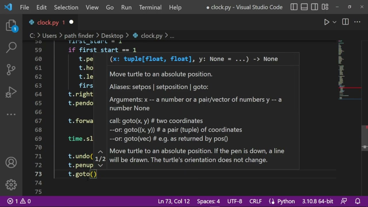 Python Turtle drawing | Create Working Clock using python turtle in VS code