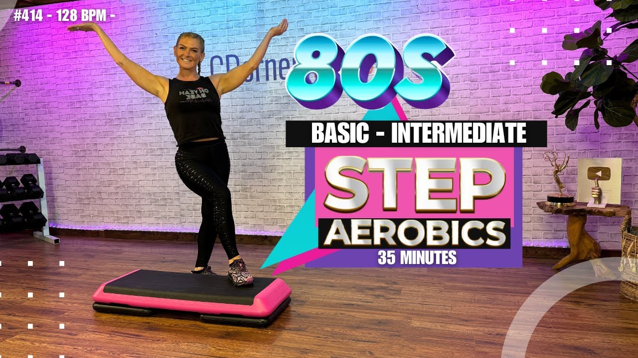 35 Min - 80s STEP AEROBICS - Basic to Intermediate Stepper Workout #414