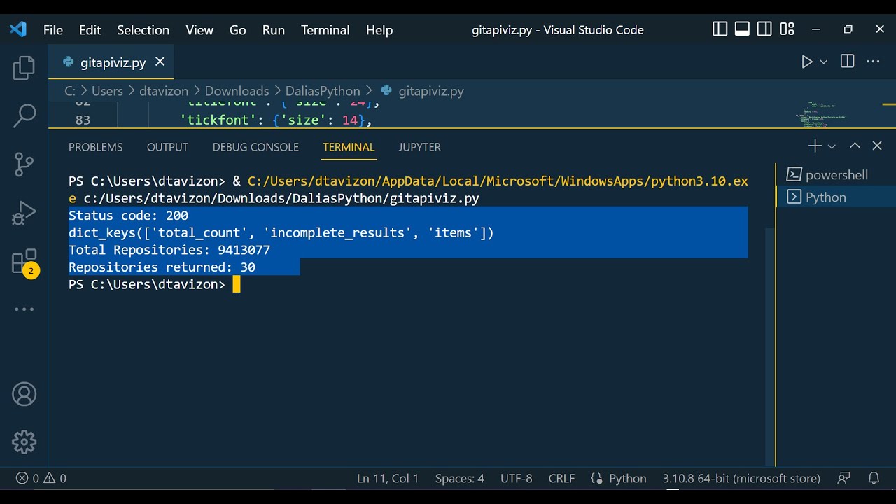 Running the GitHub API to Plotly Program