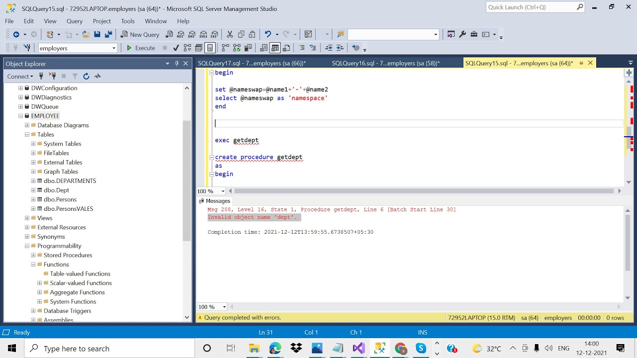 SQL Stored Procedure with Parameters and Return Values,