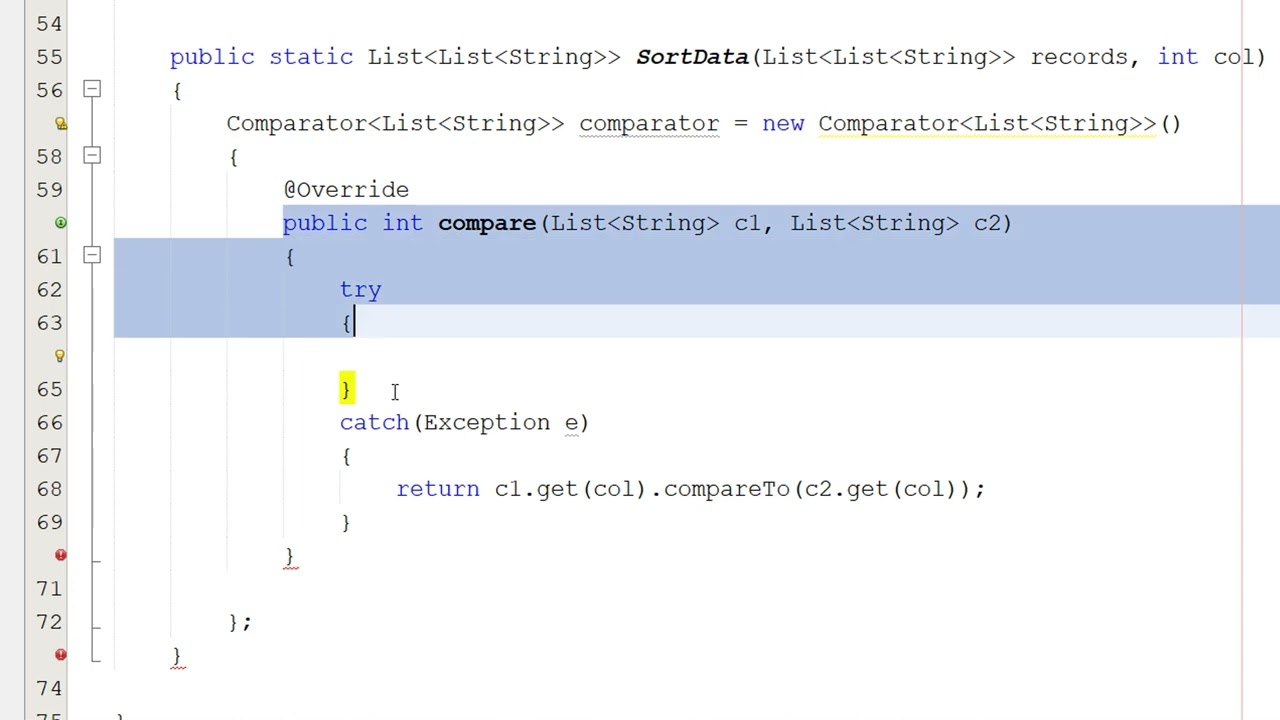 Sorting a 2D String List By Column Using Java