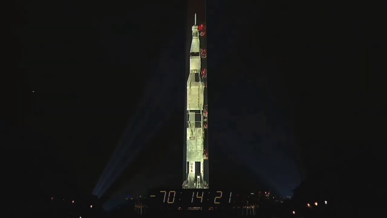 Apollo 11 50th: Saturn V rocket projected onto Washington Monument