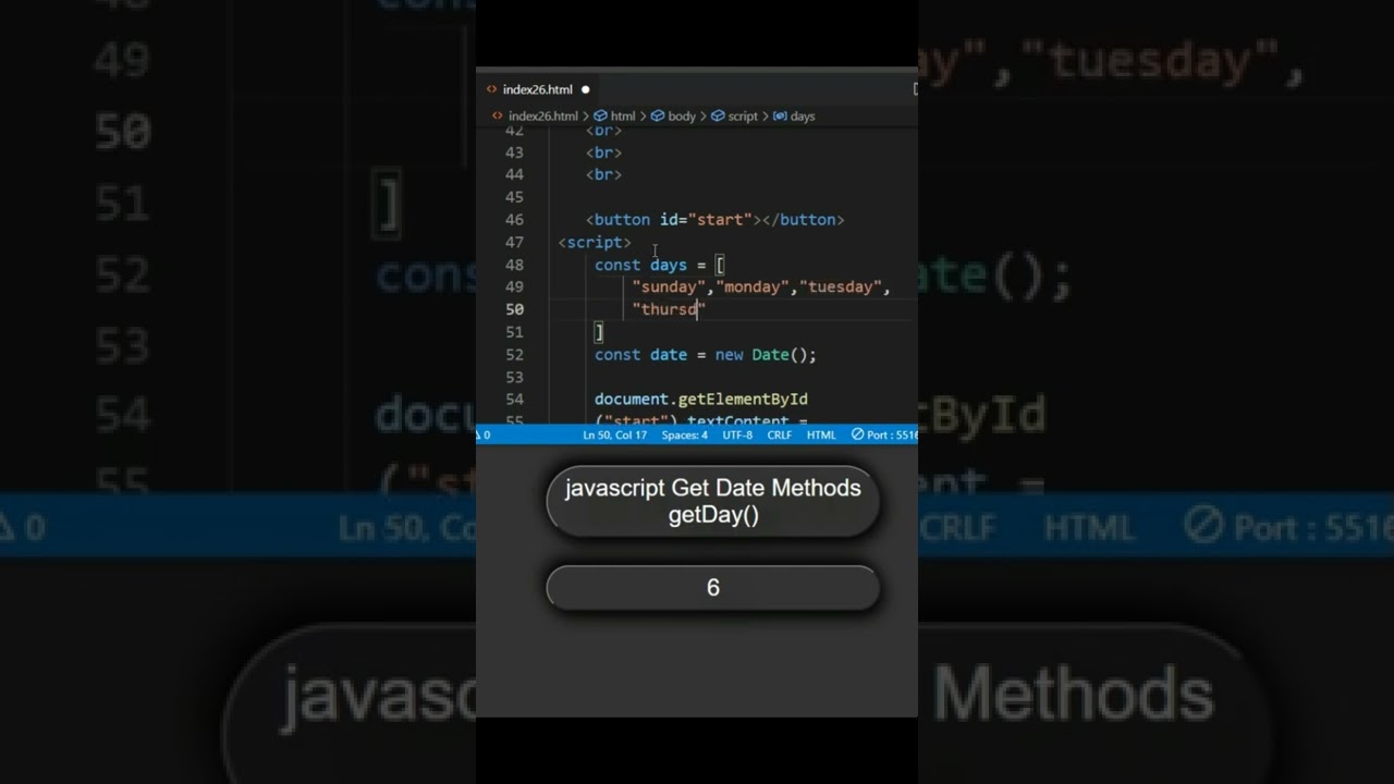 JavaScript Date Method getday() #shorts #html