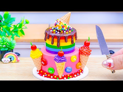 Miniature Rainbow Ice Cream Cake Decorating | Best Rainbow Chocolate Cake Ideas By Yummy Bakery