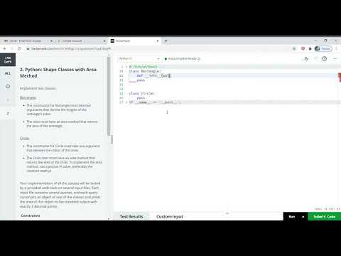 HackerRank Certification :- Python Basics : Shape classes with Area method.