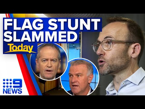 Greens leader’s Australian flag stunt slammed | 9 News Australia