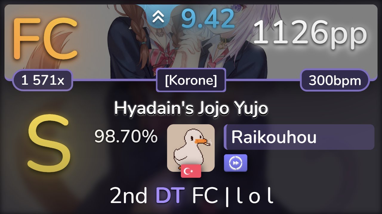 9.4⭐ Raikouhou | Inugami Korone & Nekomata Okayu - Hyadain's Jojo Yujo [Korone] +DT 98.70% FC 1126pp