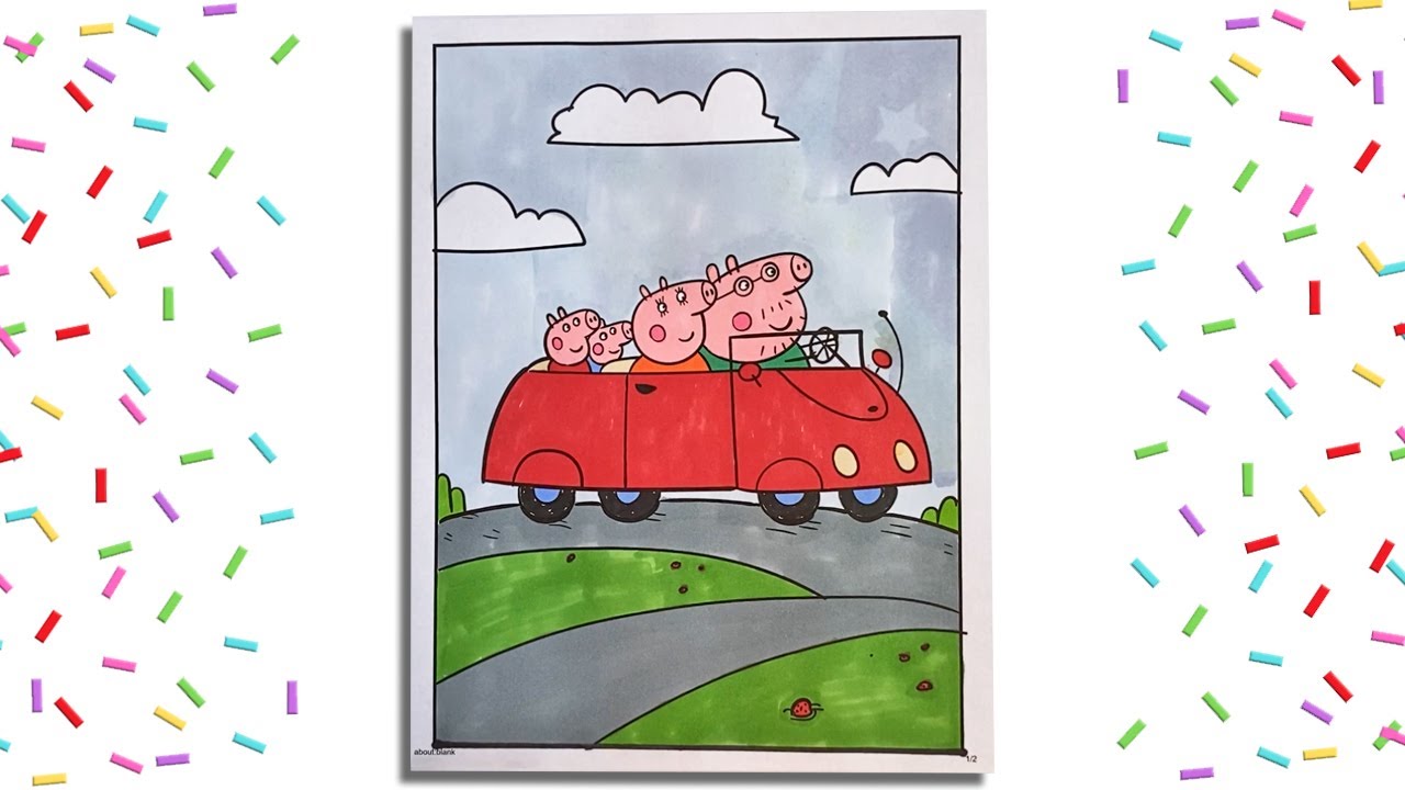Coloring Peppa Pig Family Road Trip Coloring Page with Markers | Speed Coloring Time Lapse