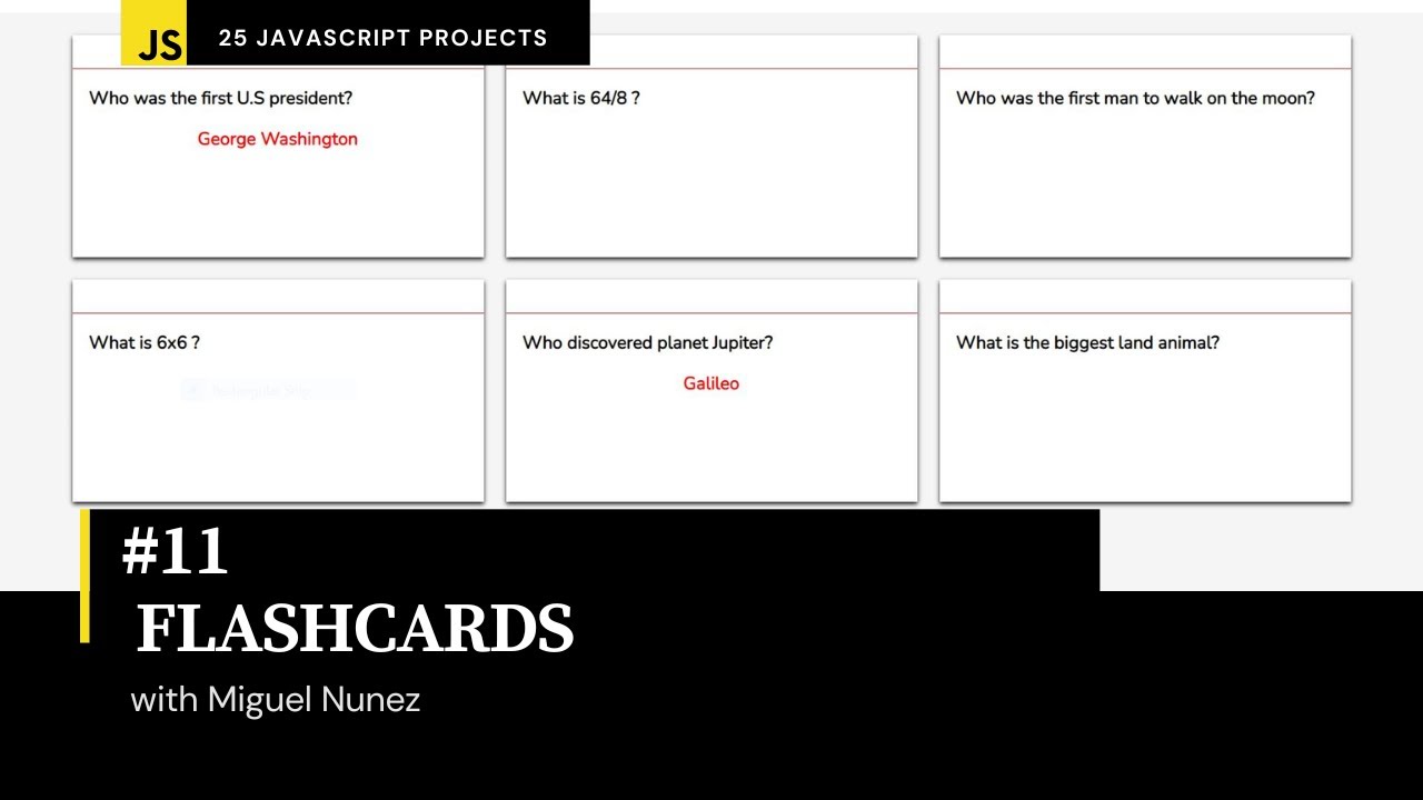 #11 of 25 Beginner Projects -  HTML, CSS, & JavaScript - Flashcards with Local Storage (Responsive)