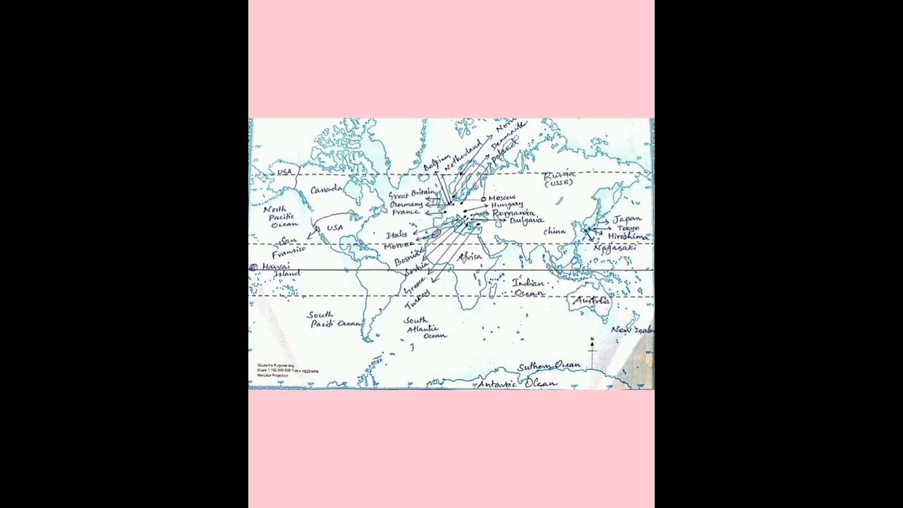 10th standard in social main places for all exam in world map
