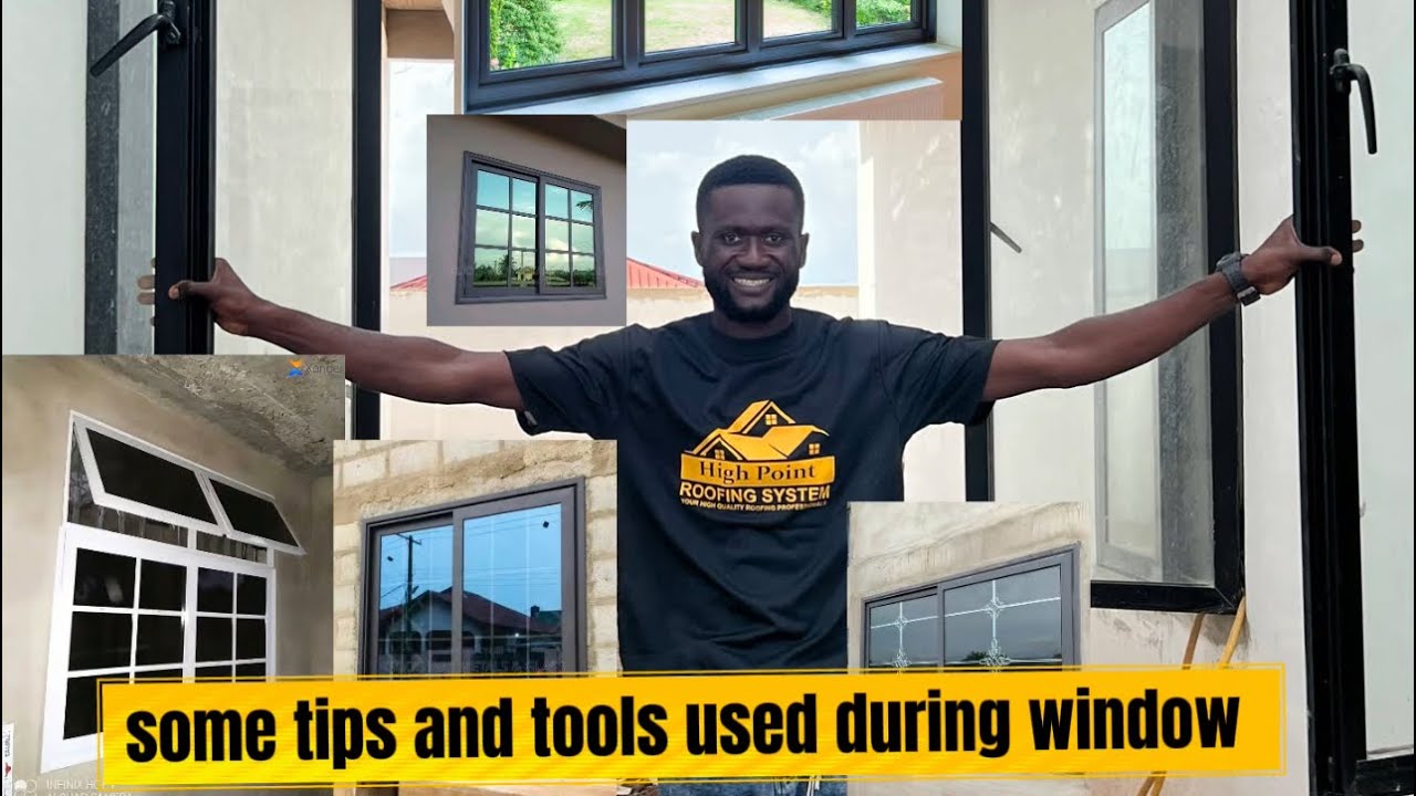 Building in Ghana | Window Glass installation. French window toughened glass installation process