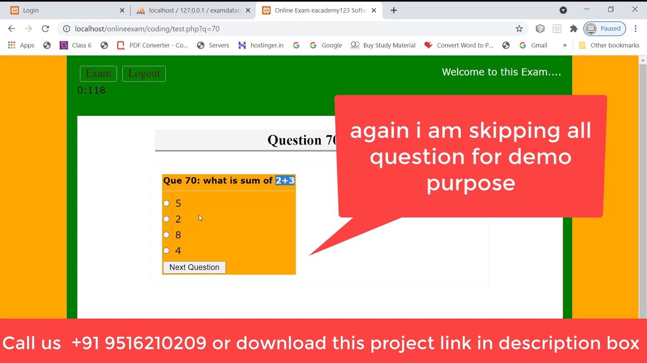 Online Examination System Management-MCQ in PHP Project using PHP,MYSQL Javascript AJAX -Source Code