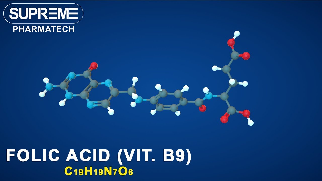 Folic acid (vitamin B9) | C19H19N7O6 | 3D molecule