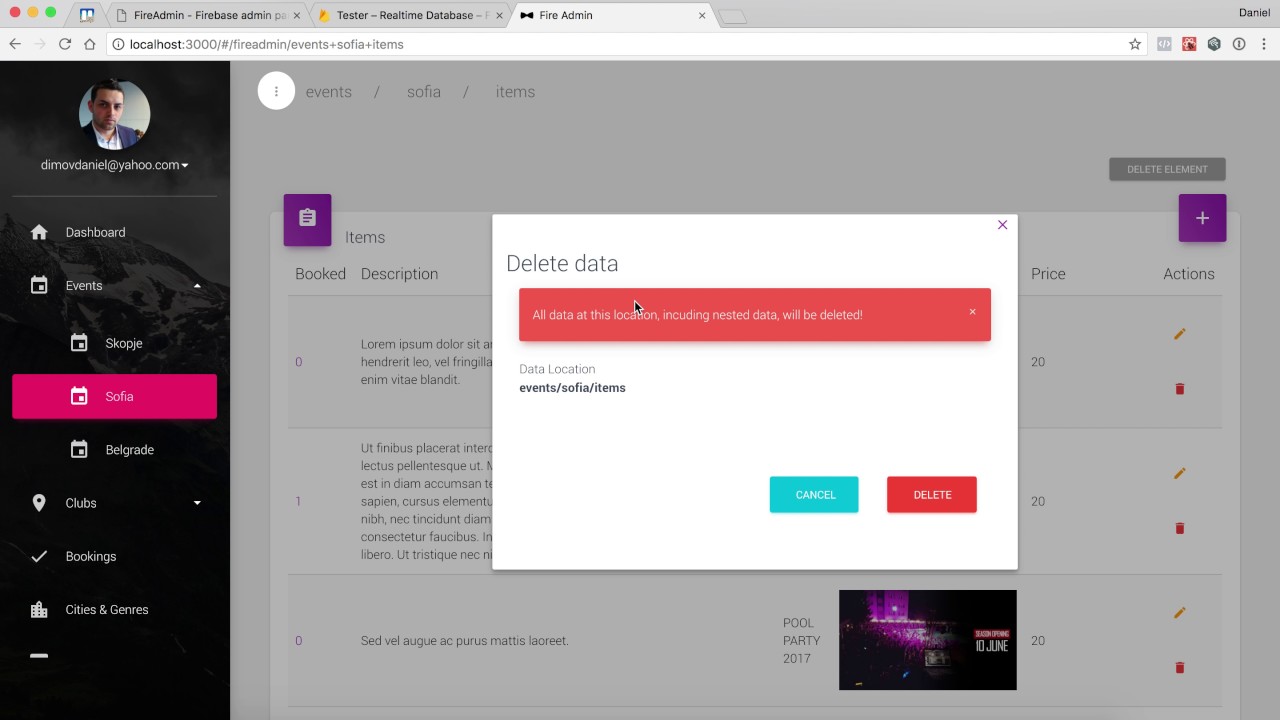 FireAdmin   Step 9   Delete data   Firebase admin console