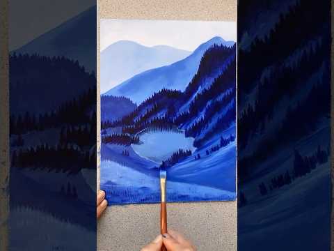 Painting lesson for beginners:monochromatic landscape 🖼️🎨#arttutorial #arteducation #acrylicpaint