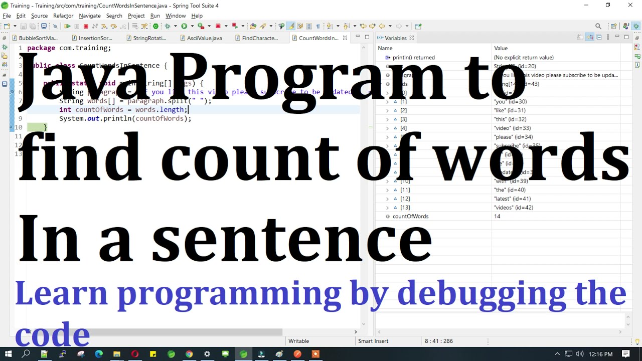 Java program to find the count of words in sentence