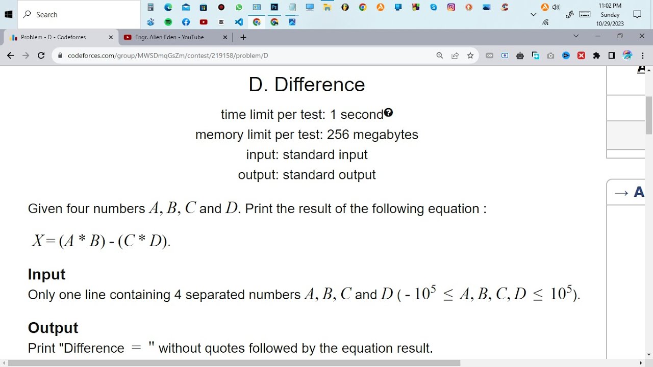 Codeforces  Sheet  1 Problem  D | Difference | problem solving |Sheet  1 Problem  D problem solution