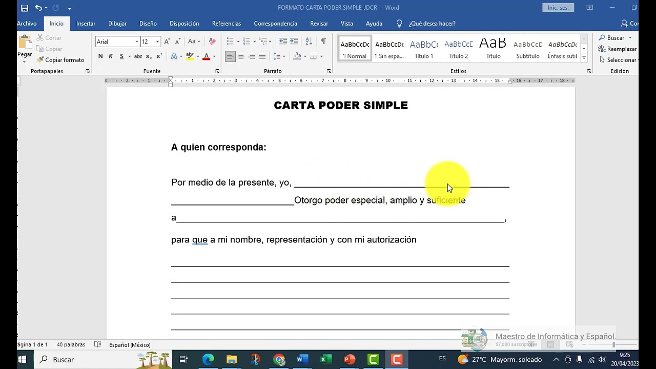 FORMATO EN WORD DE CARTA PODER SIMPLE CON LO MÁS BASICO QUE TE PIDEN-EDITABLE, FÁCIL, PRÁCTICO