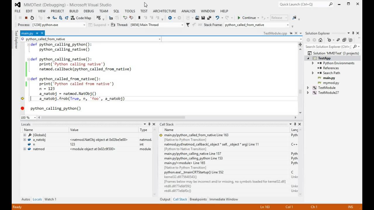 PTVS 2.0 Beta: Mixed-Mode Python/C/C++ Debugging overview