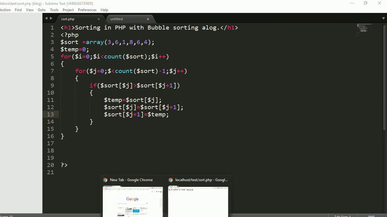 How to Sort array using Bubble Algorithm in php