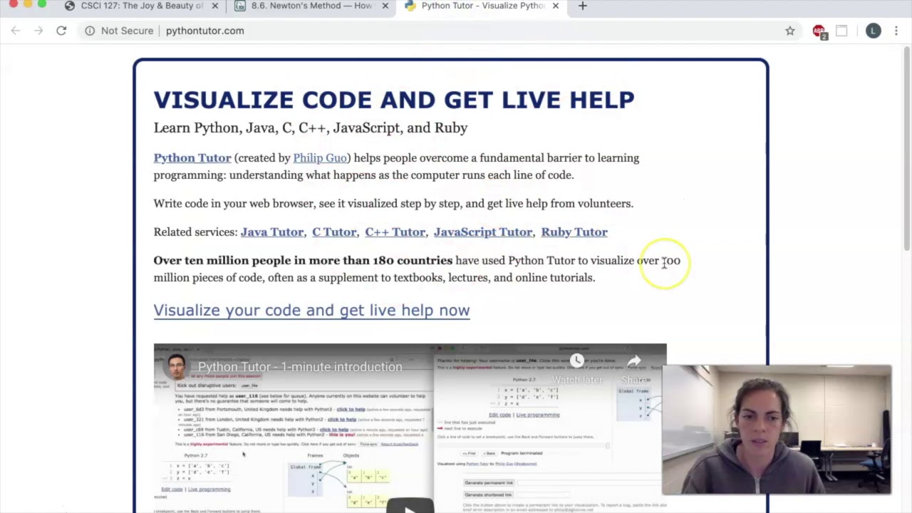 6. Visualizing newtonSqrt in Python Tutor