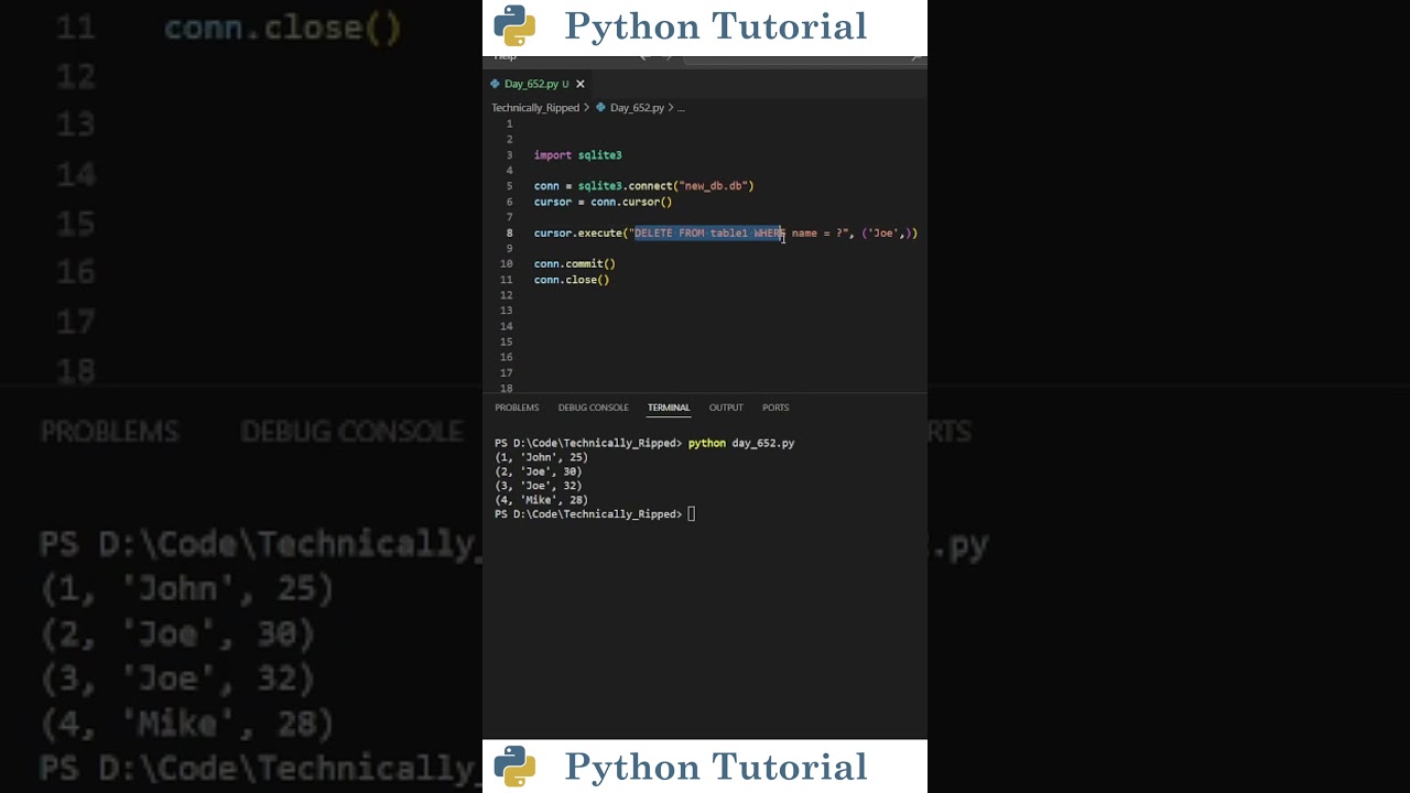 Deleting Rows In SQLite Database With Python | Python Tutorial